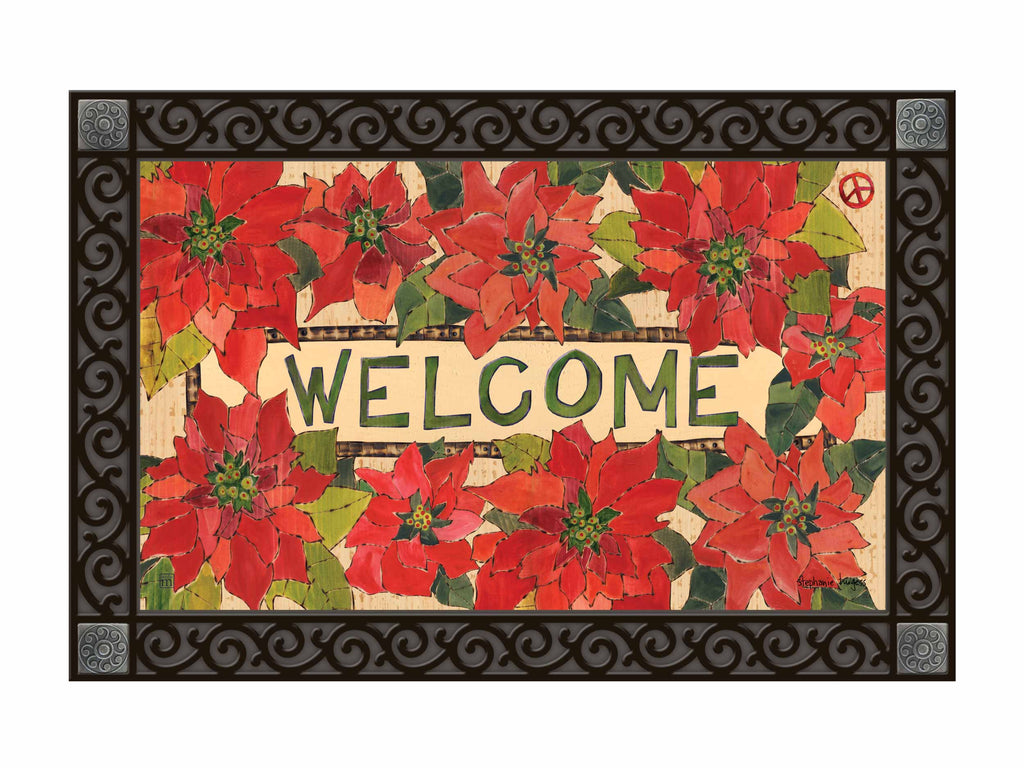 A Welcome With Poinsettias Doormat – Painted Peace - the Art of ...